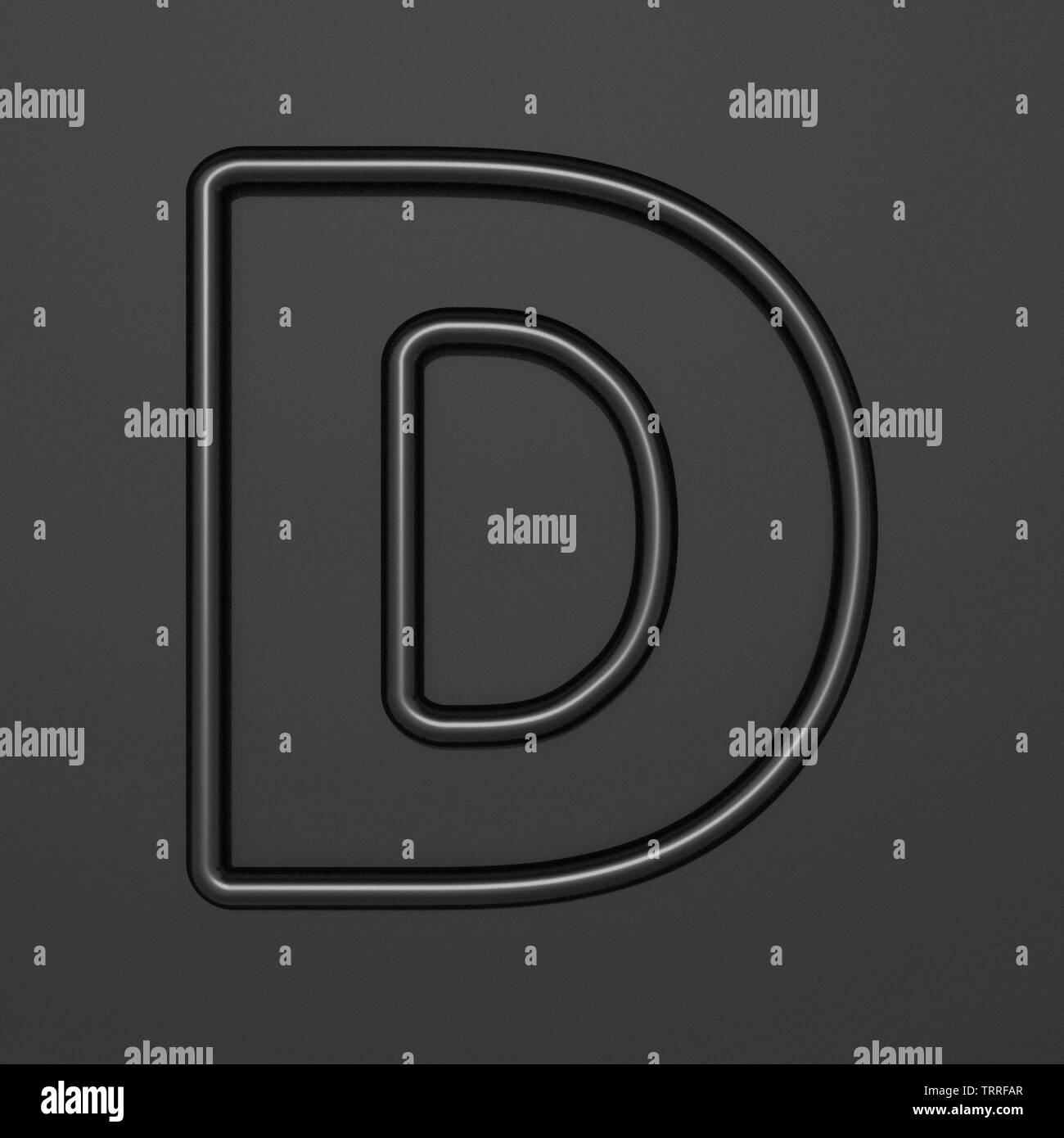 Black outline font Letter D 3D illustration on black background Stock ...