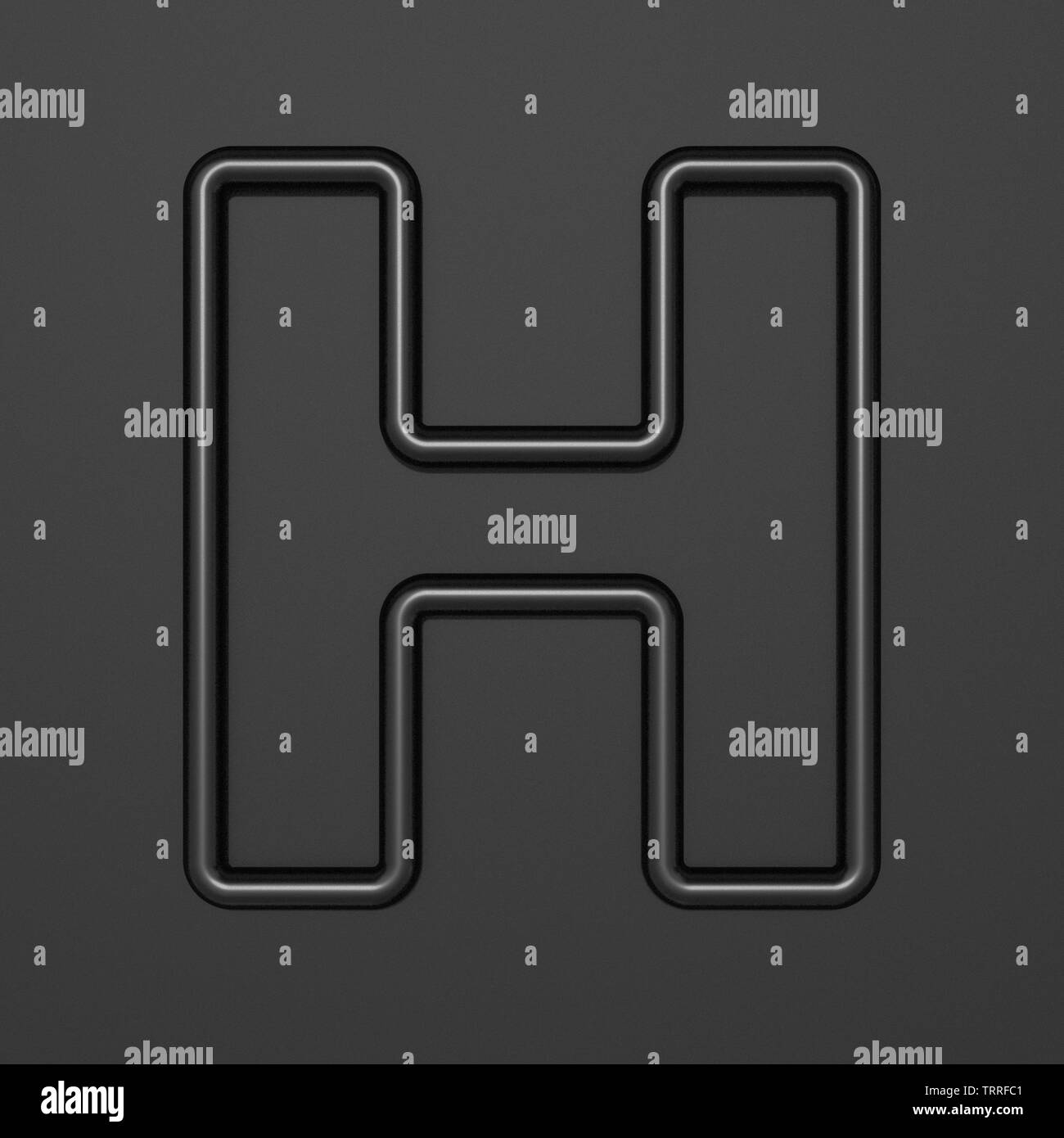 Black outline font Letter H 3D illustration on black background Stock ...