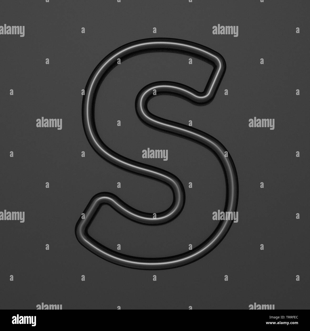 Black outline font Letter S 3D illustration on black background Stock ...