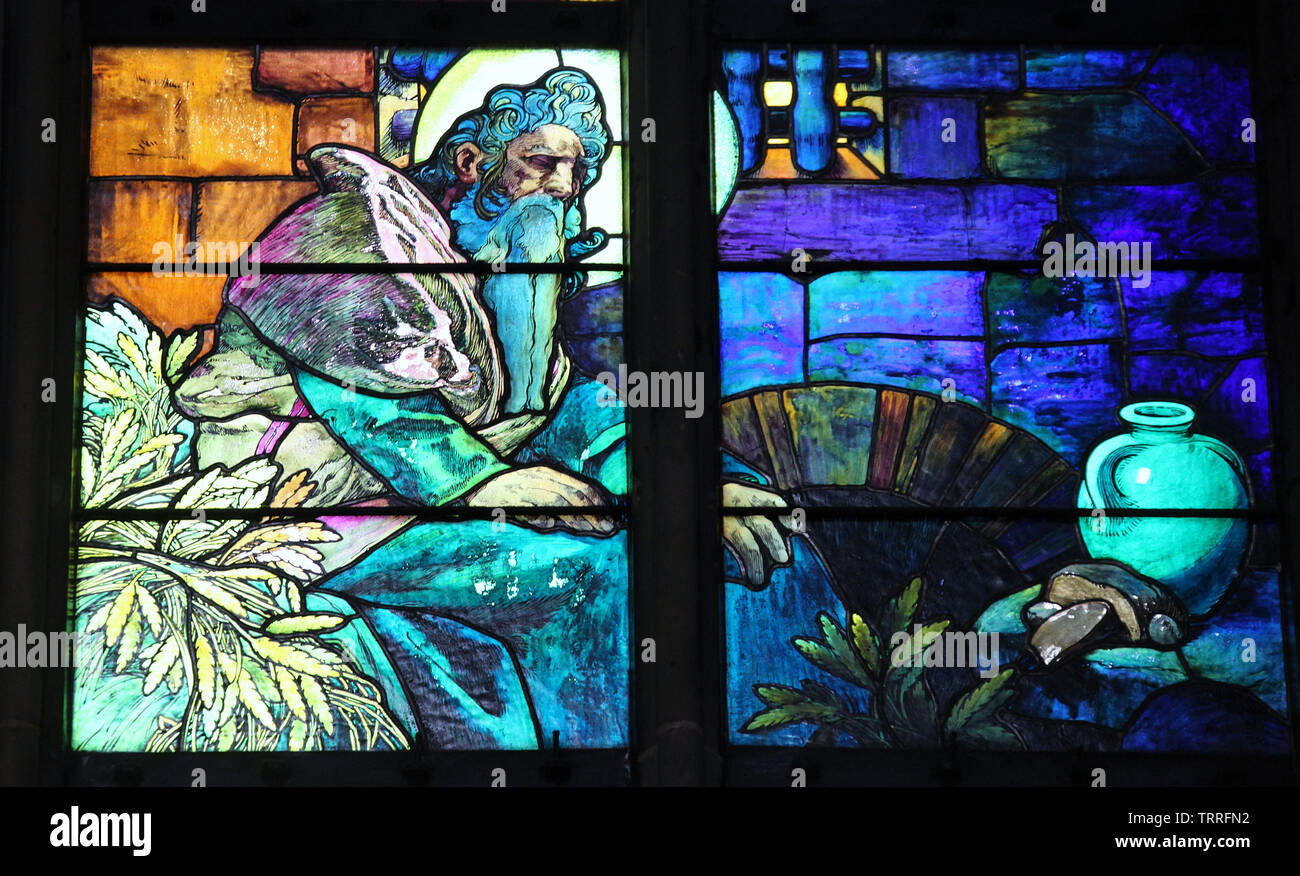 Stained glass window by Alphonse Mucha in the New Archbishop Chapel at ...