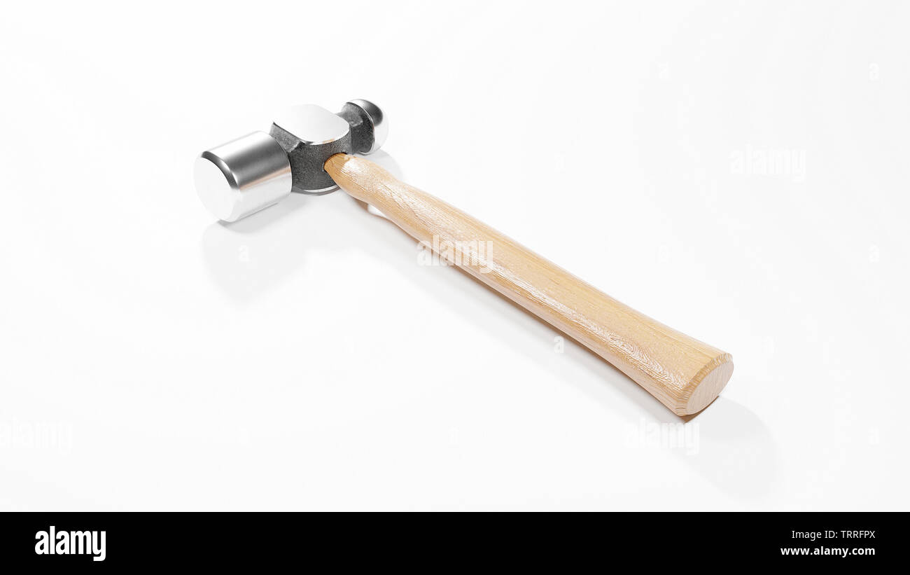 Hammer with wooden handle on a flat white surface Stock Photo - Alamy