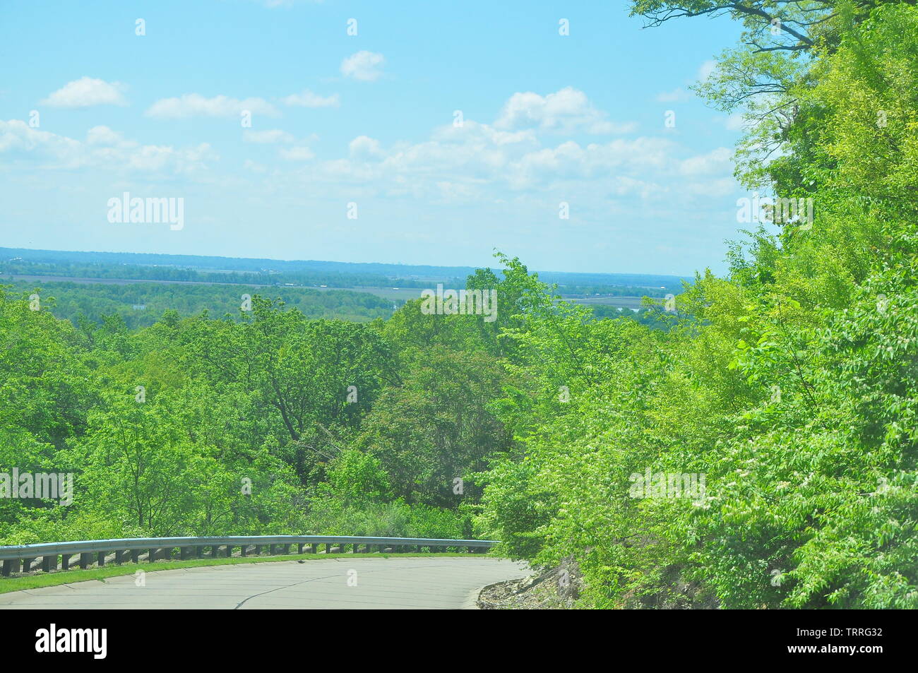 Trees by highway over river Stock Photo - Alamy
