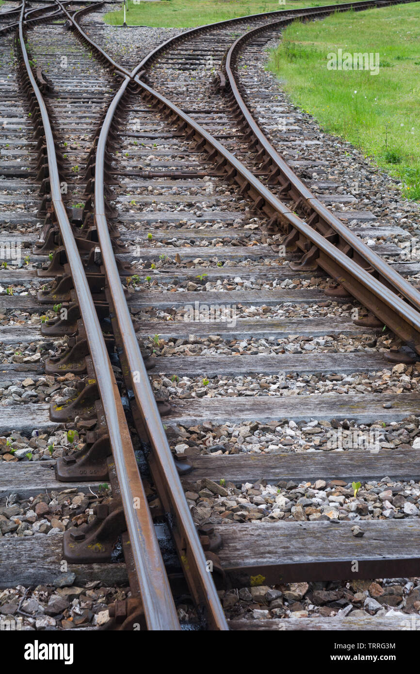 Perspective view of lines of hot rolled steel railway tracks, links ...