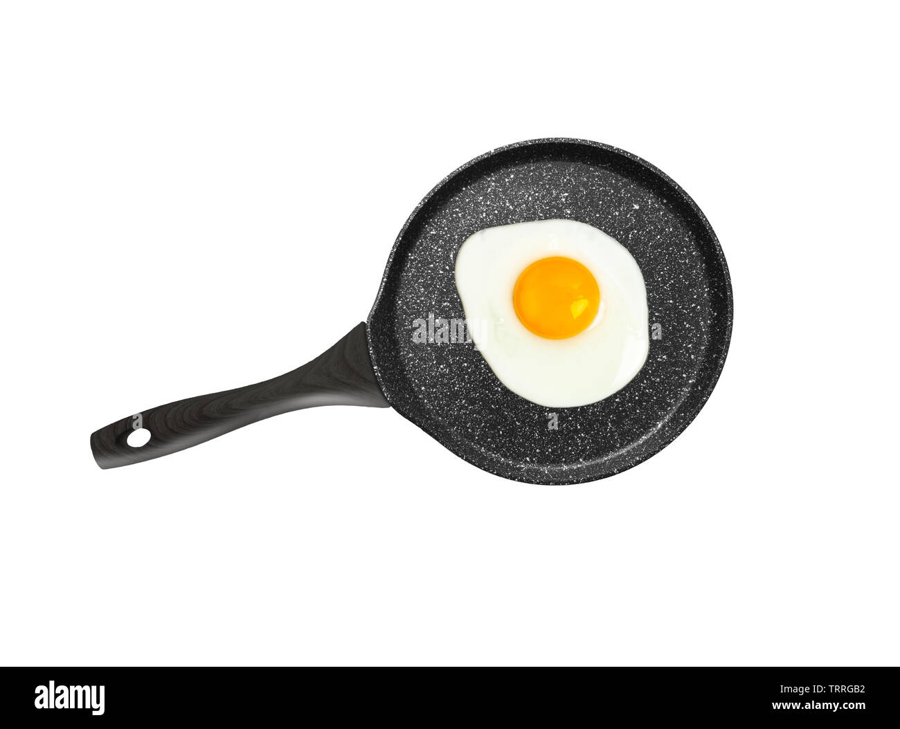 Frying pan with fried egg isolated on white background Stock Photo - Alamy