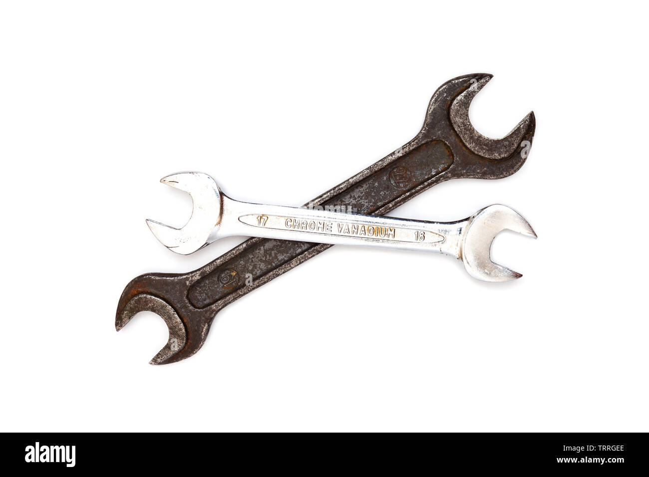 Two old wrenches isolated on a white background Stock Photo - Alamy