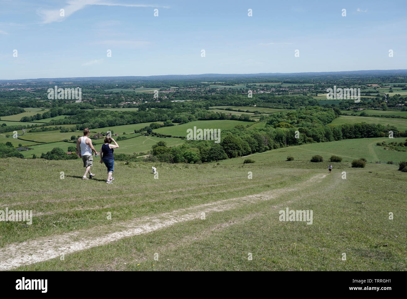 People enjoying a walk in English countryside, Southdowns, UK Stock ...