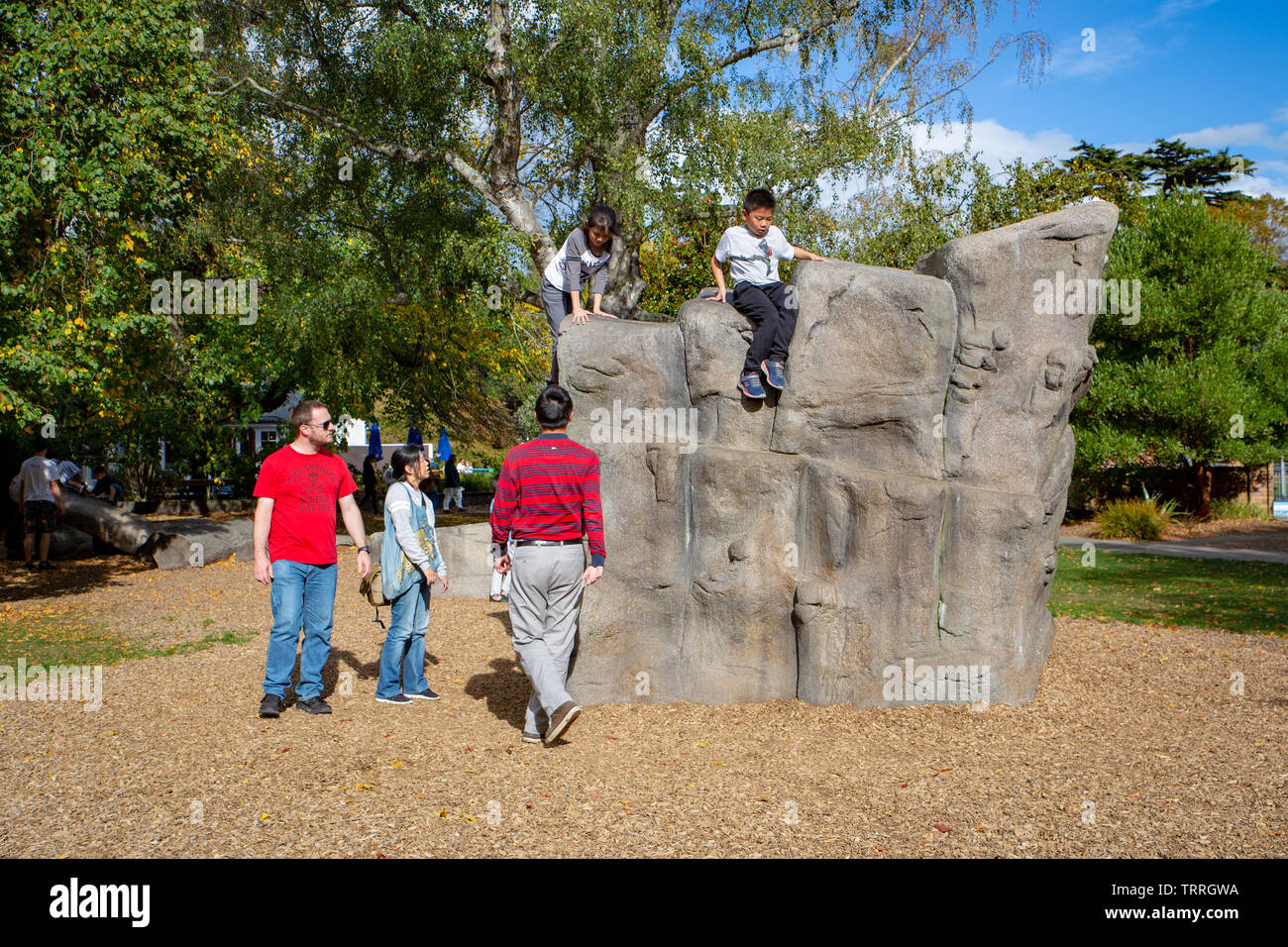 Christchurch, Canterbury, New Zealand April 27 2019: Families explore ...