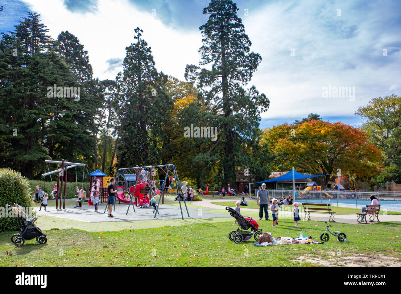 Christchurch, Canterbury, New Zealand, April 27 2019: Families with ...