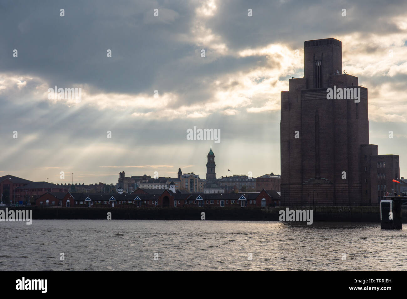 The Birkenhead skyline, including Birkenhead Town Hall clock tower and ...