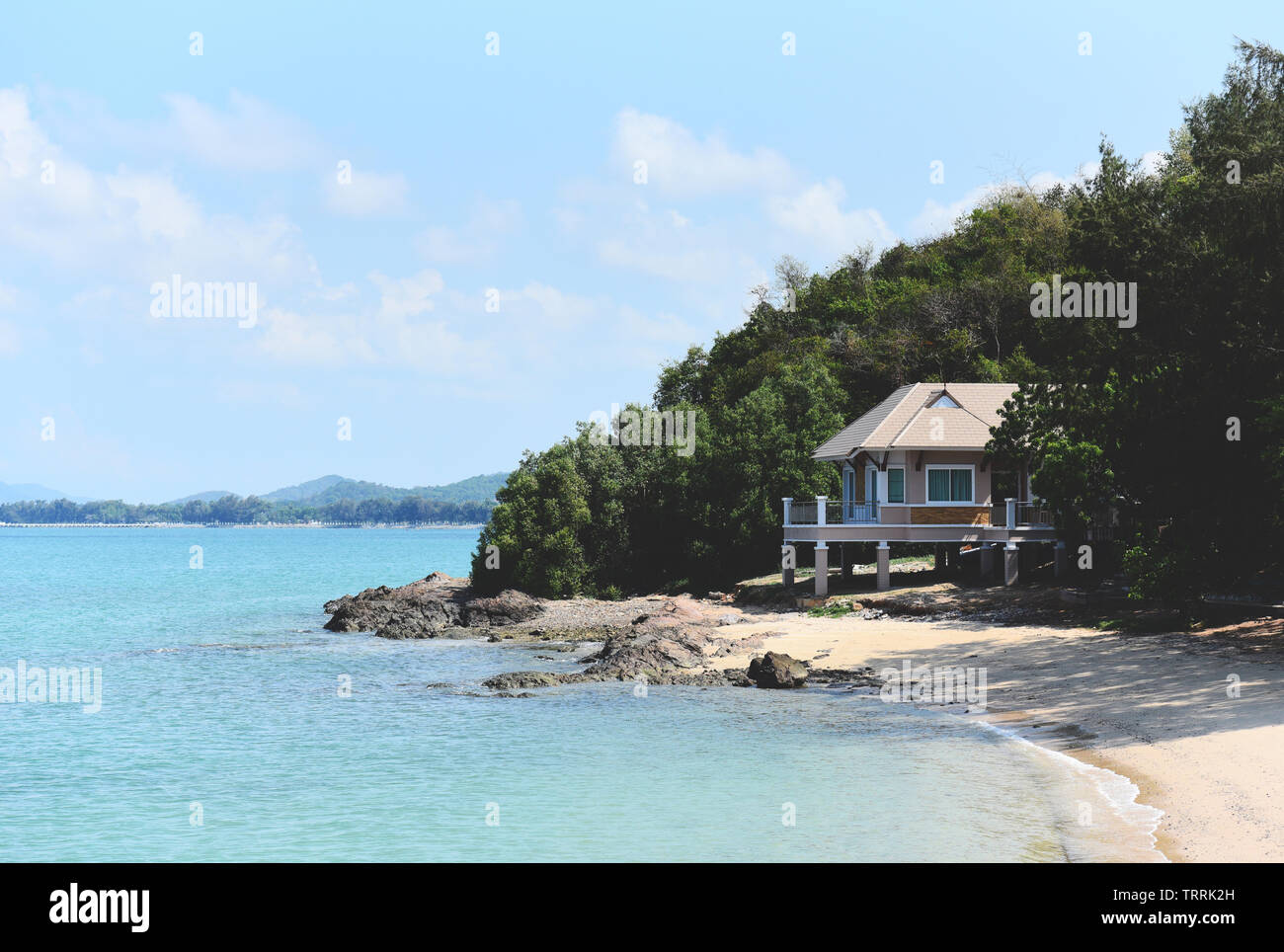 Seaside house / Seascape beach summer background sea and sandy ...