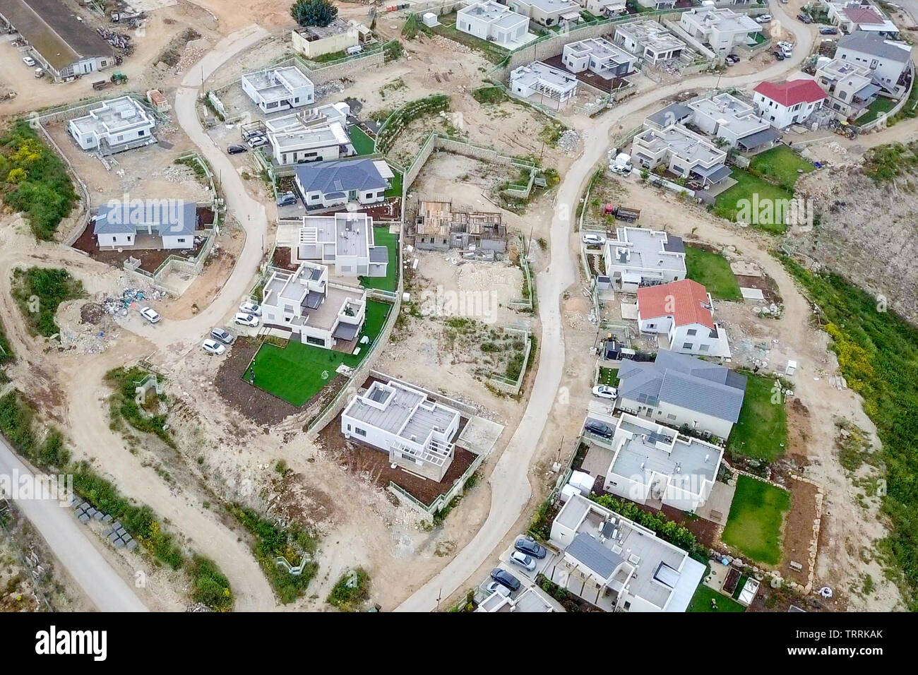 New Suburban houses Construction site at late stages of building ...