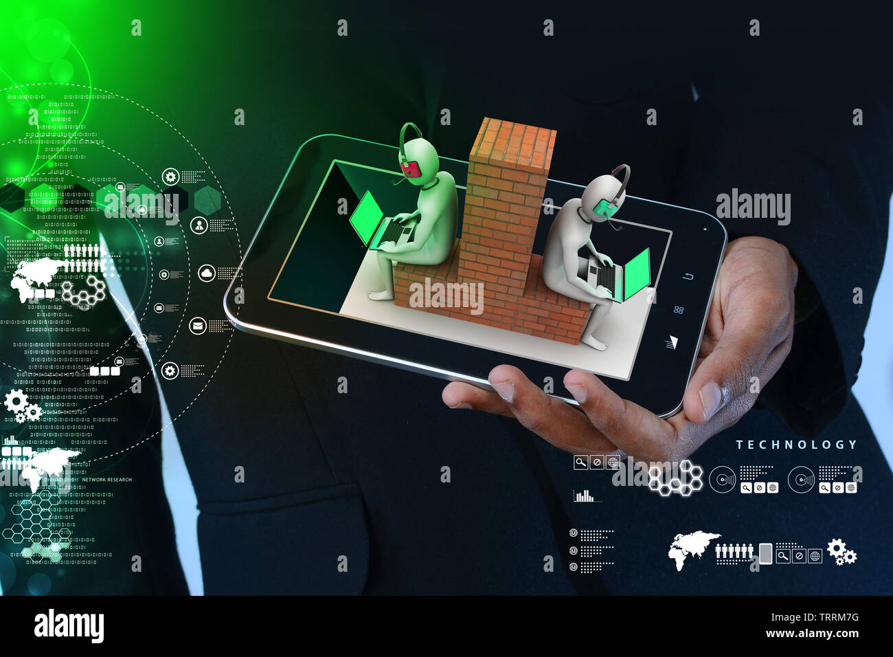 Man showing 3d people working in laptop Stock Photo - Alamy