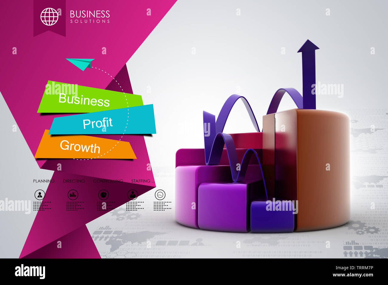 finance pie and bar chart graphs with growing arrow Stock Photo - Alamy