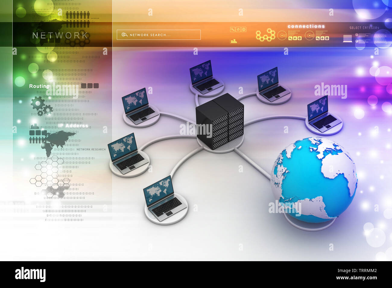 laptop with big server Net Work firewall. 3D Image Stock Photo - Alamy