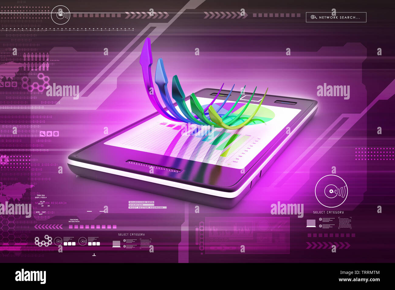 Smart phone showing a growth graph and a pie chart Stock Photo - Alamy