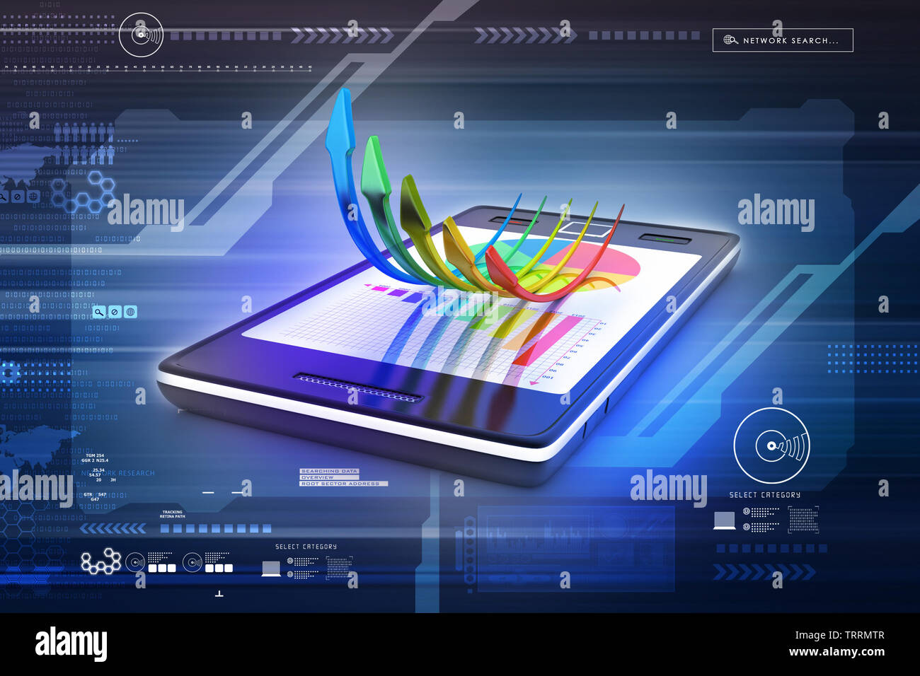 Smart phone showing a growth graph and a pie chart Stock Photo - Alamy