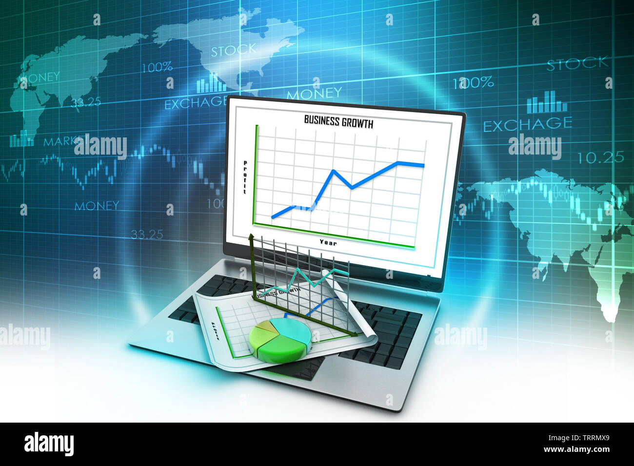 Laptop showing a financial report Stock Photo - Alamy