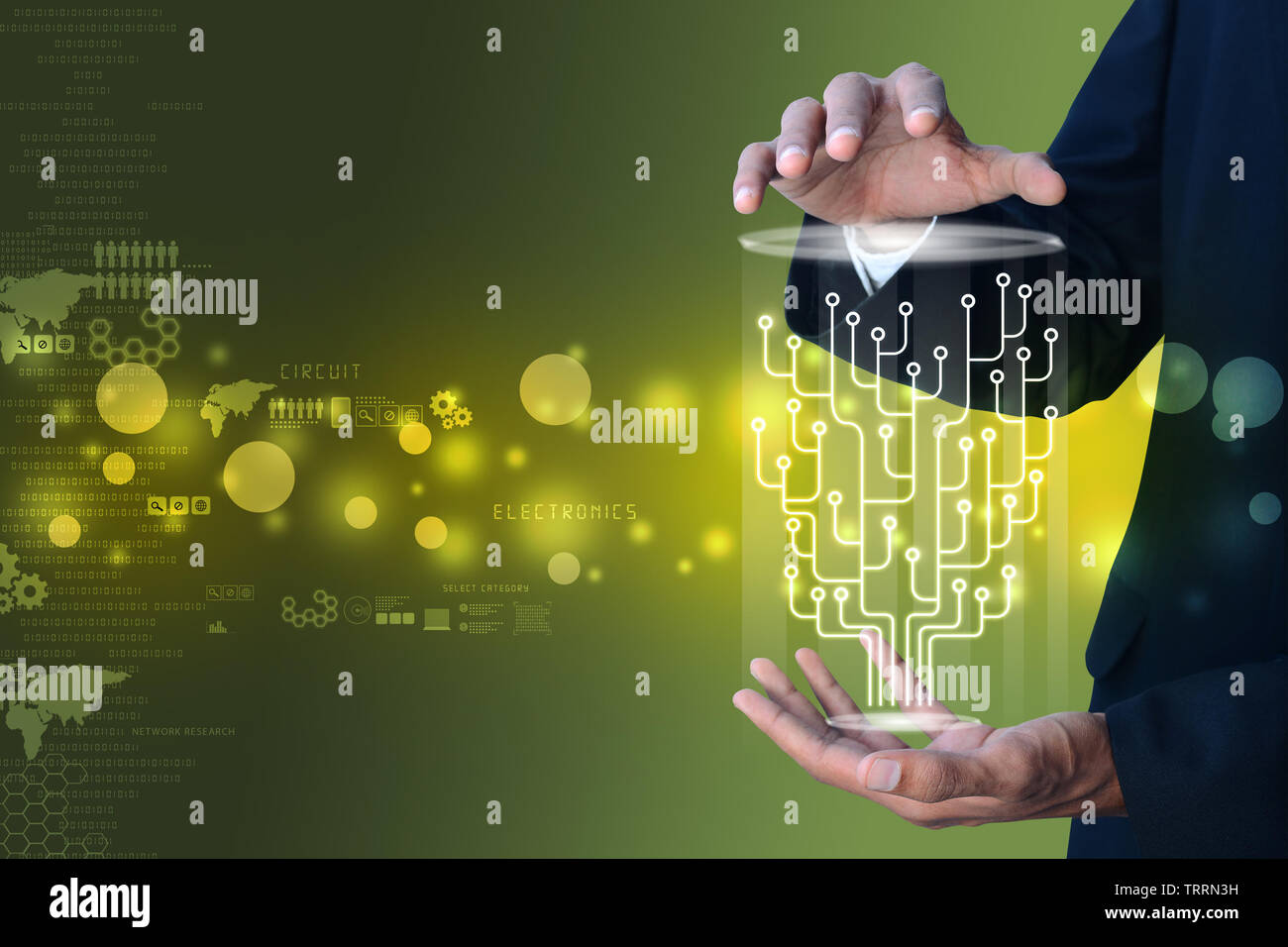 Man hand showing the futuristic technology Stock Photo - Alamy