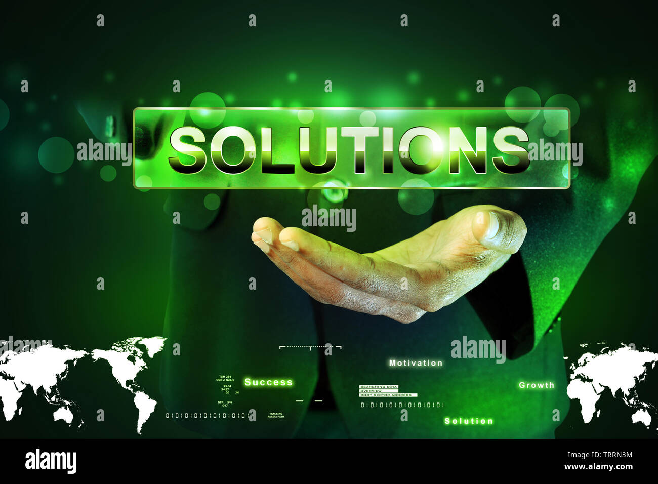 Smart hand showing the word solution Stock Photo - Alamy