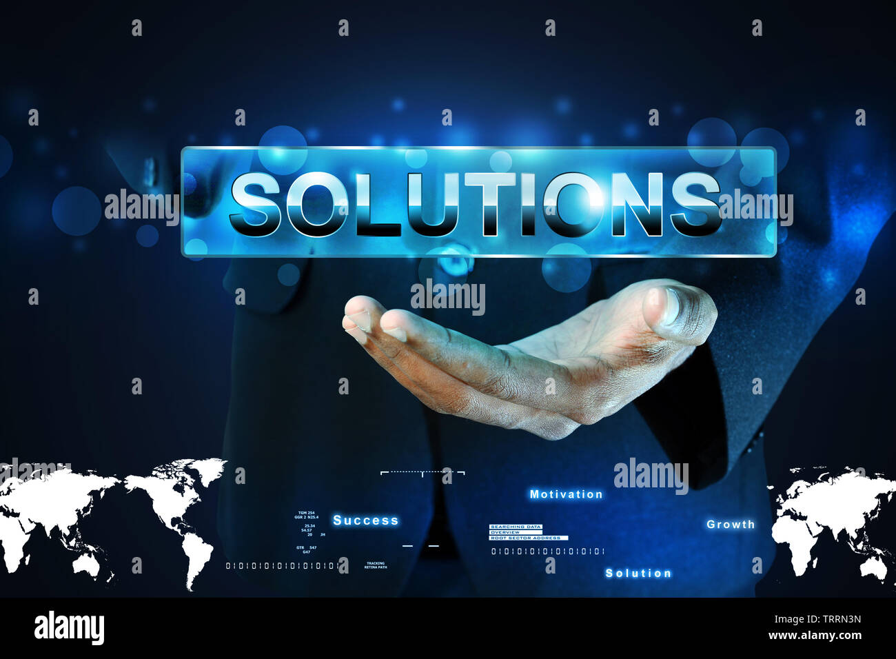 Smart hand showing the word solution Stock Photo - Alamy