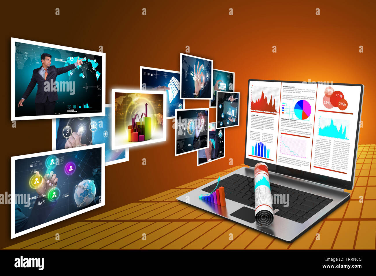 Laptop showing a financial report Stock Photo - Alamy