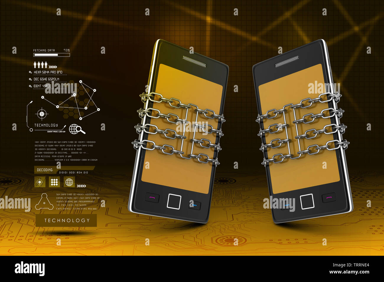 Smart phone with chain, safety concept Stock Photo - Alamy