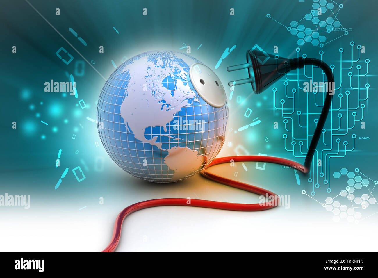 earth globe with power cable Stock Photo - Alamy