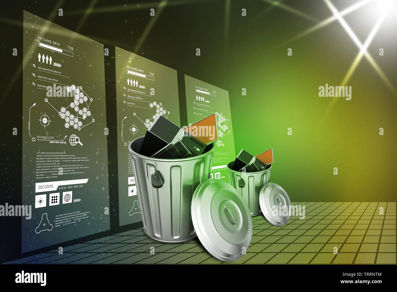 Laptop in trash bin Stock Photo - Alamy