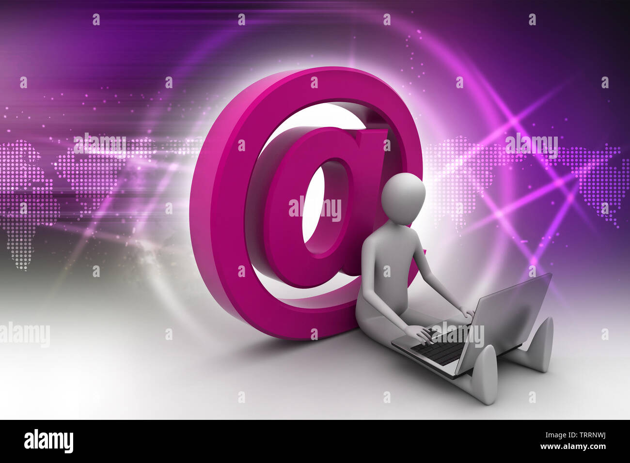 man with laptop sitting on the email icon Stock Photo - Alamy