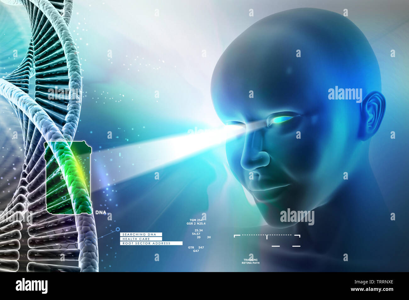 eye looking ahead against dna structures Stock Photo - Alamy