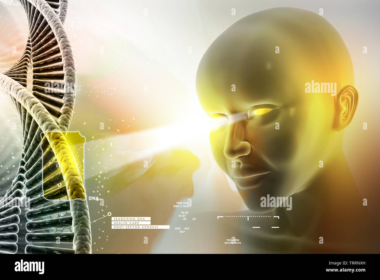 eye looking ahead against dna structures Stock Photo - Alamy