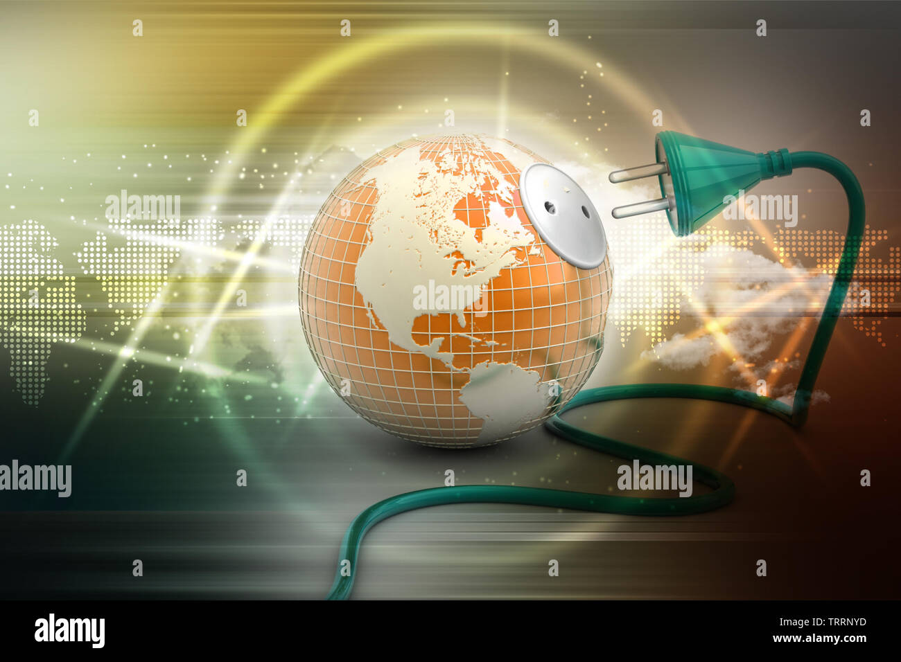 earth globe with power cable Stock Photo - Alamy
