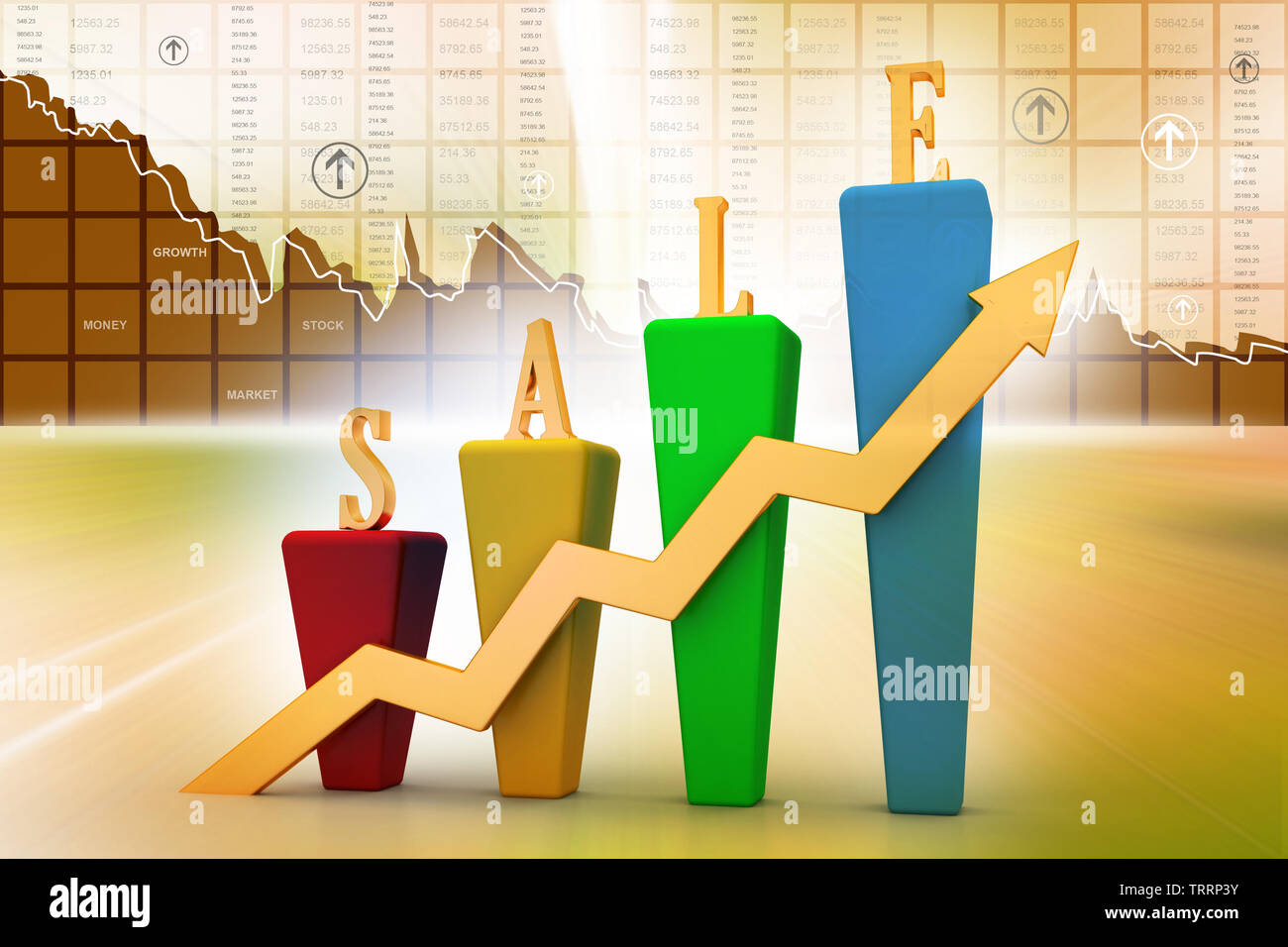 3D Bar chart and sales growth Stock Photo - Alamy