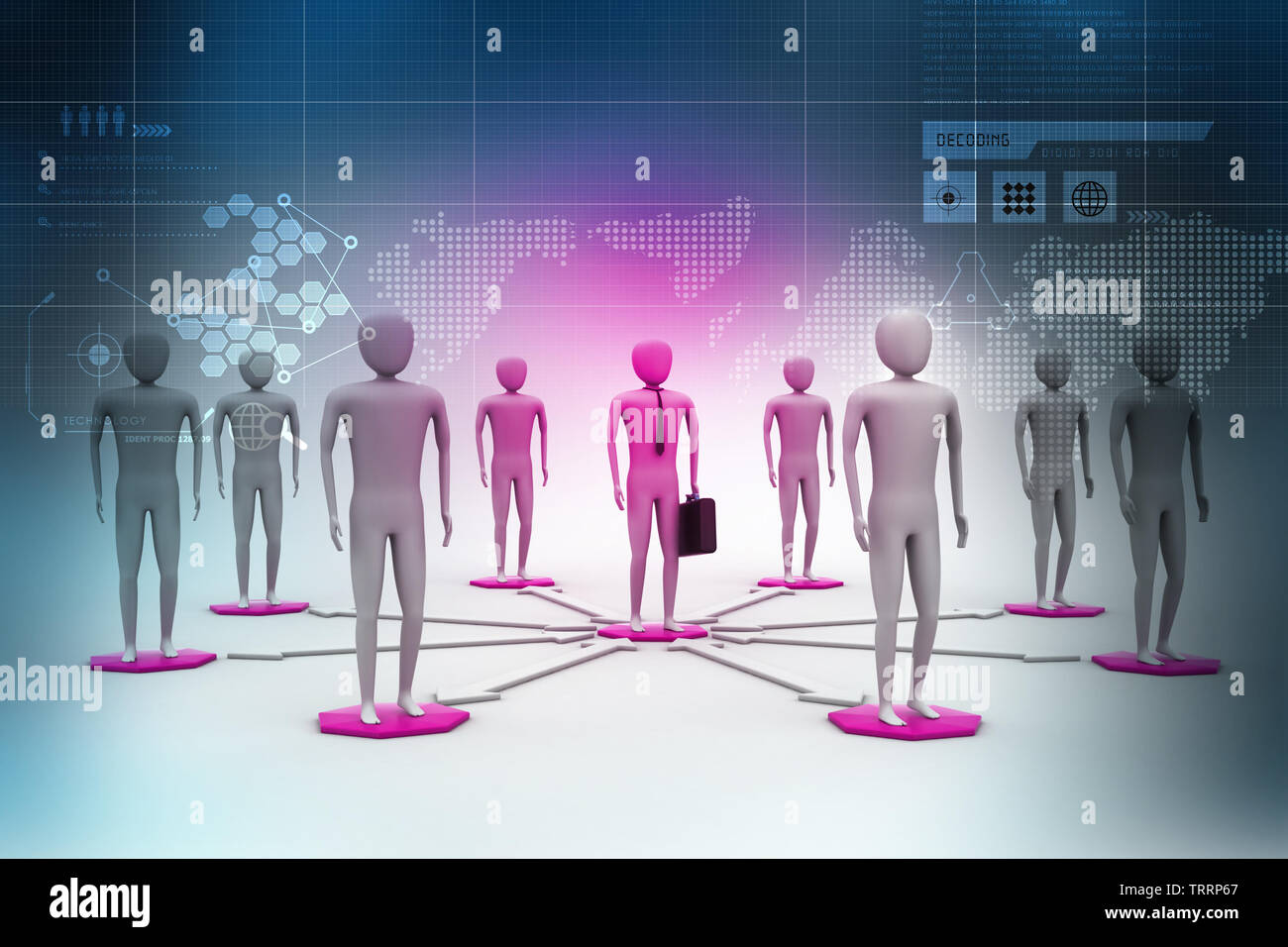 3d image of virtual men on global connection Stock Photo - Alamy