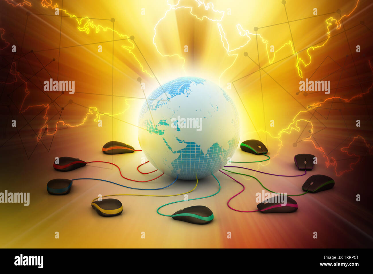Globe connecting with computer mouse Stock Photo - Alamy