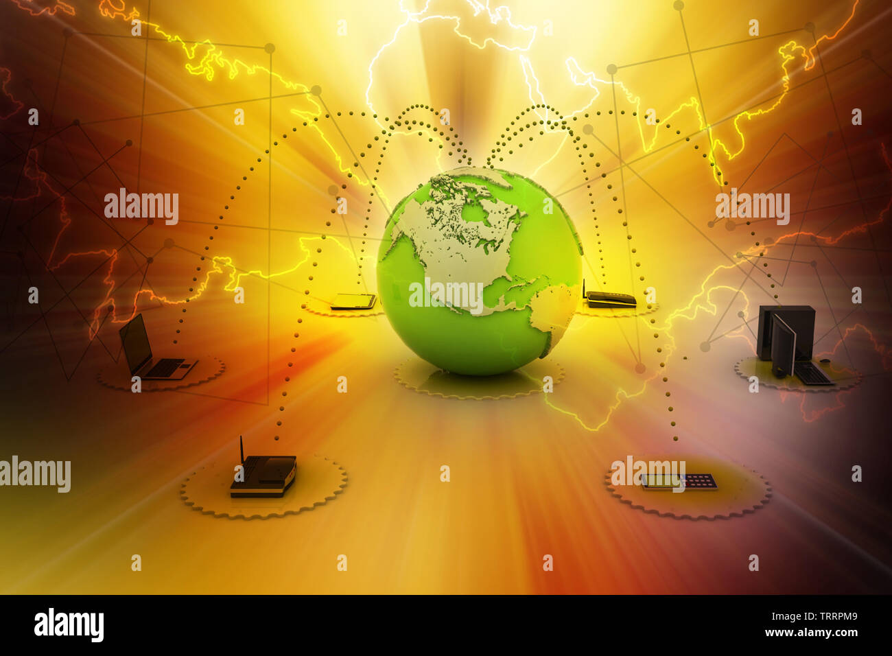 computer networking with globe Stock Photo - Alamy