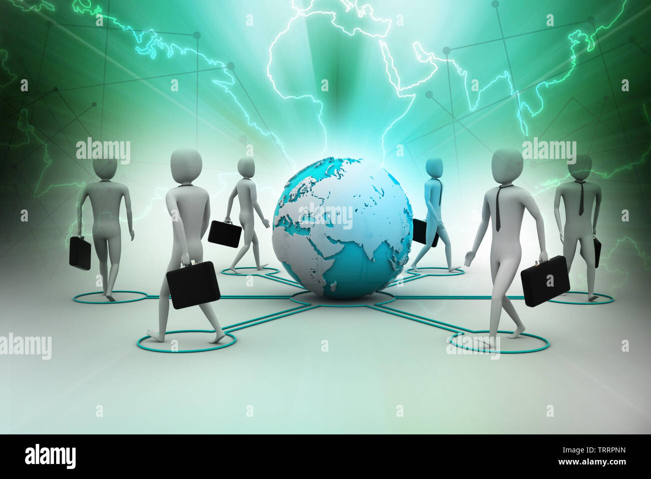 3d image of virtual men on global connection Stock Photo - Alamy
