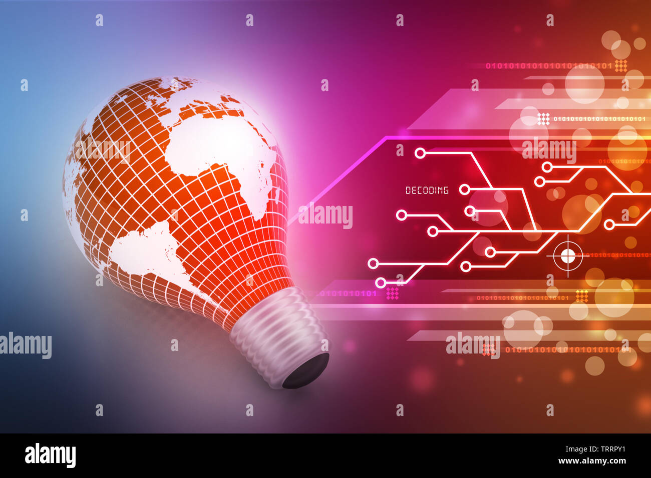 an electric light bulb with a world map Stock Photo - Alamy