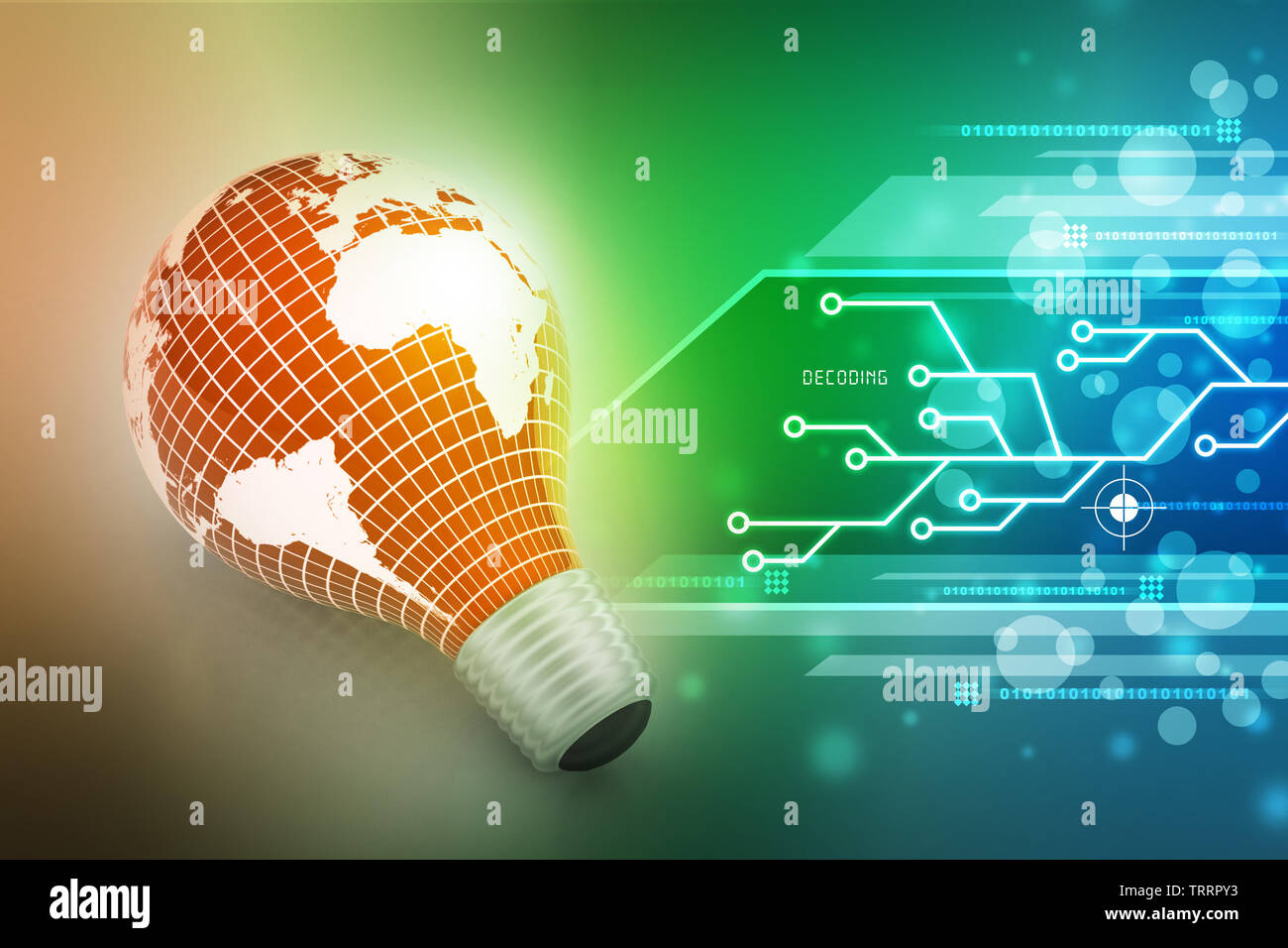 an electric light bulb with a world map Stock Photo - Alamy