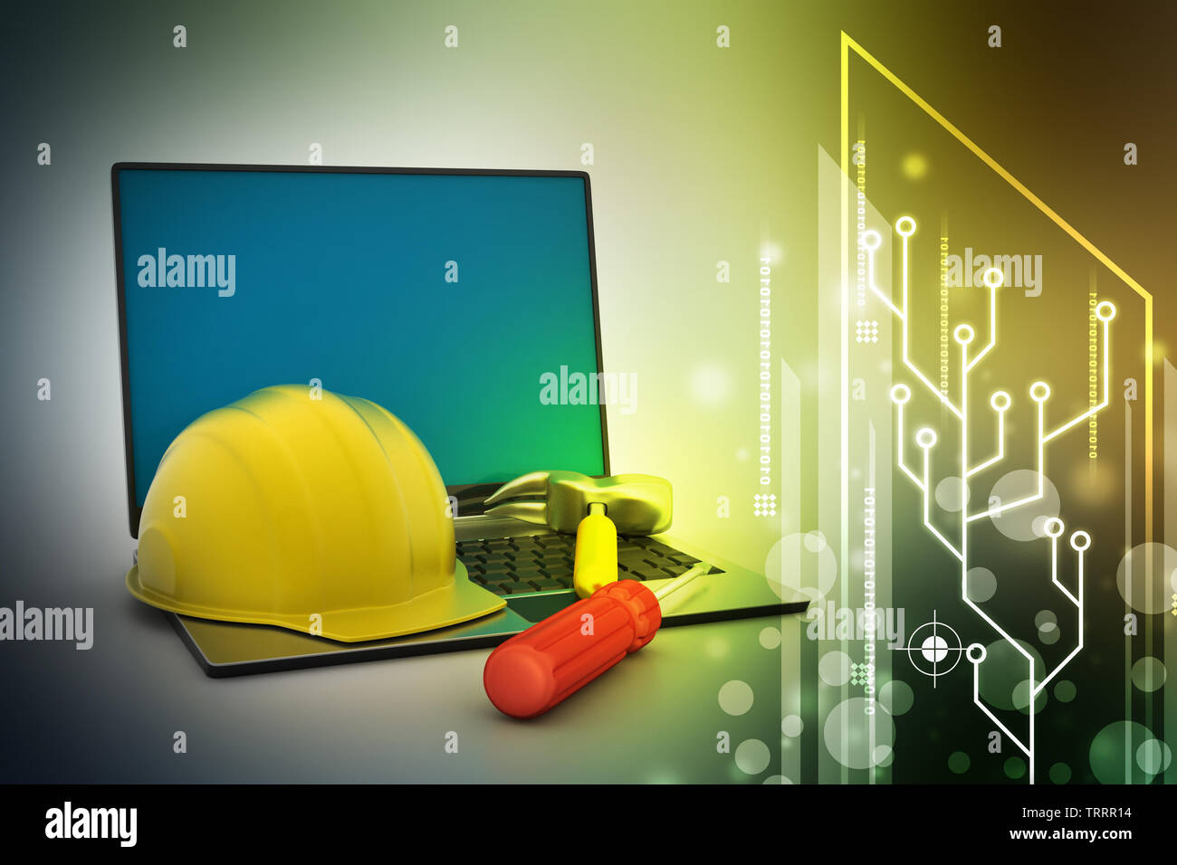 Laptop and under construction sign Stock Photo - Alamy