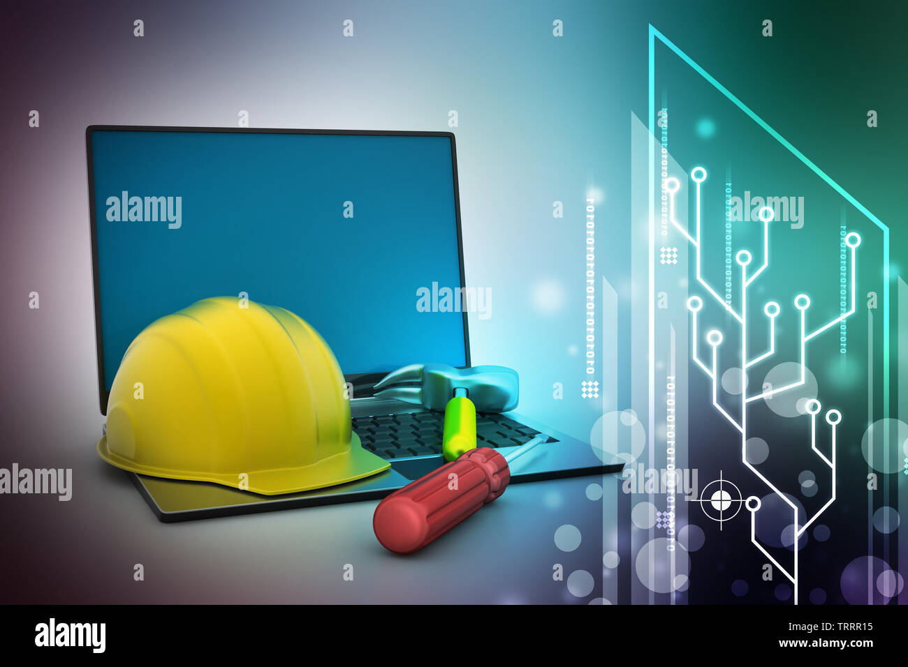 Laptop and under construction sign Stock Photo - Alamy