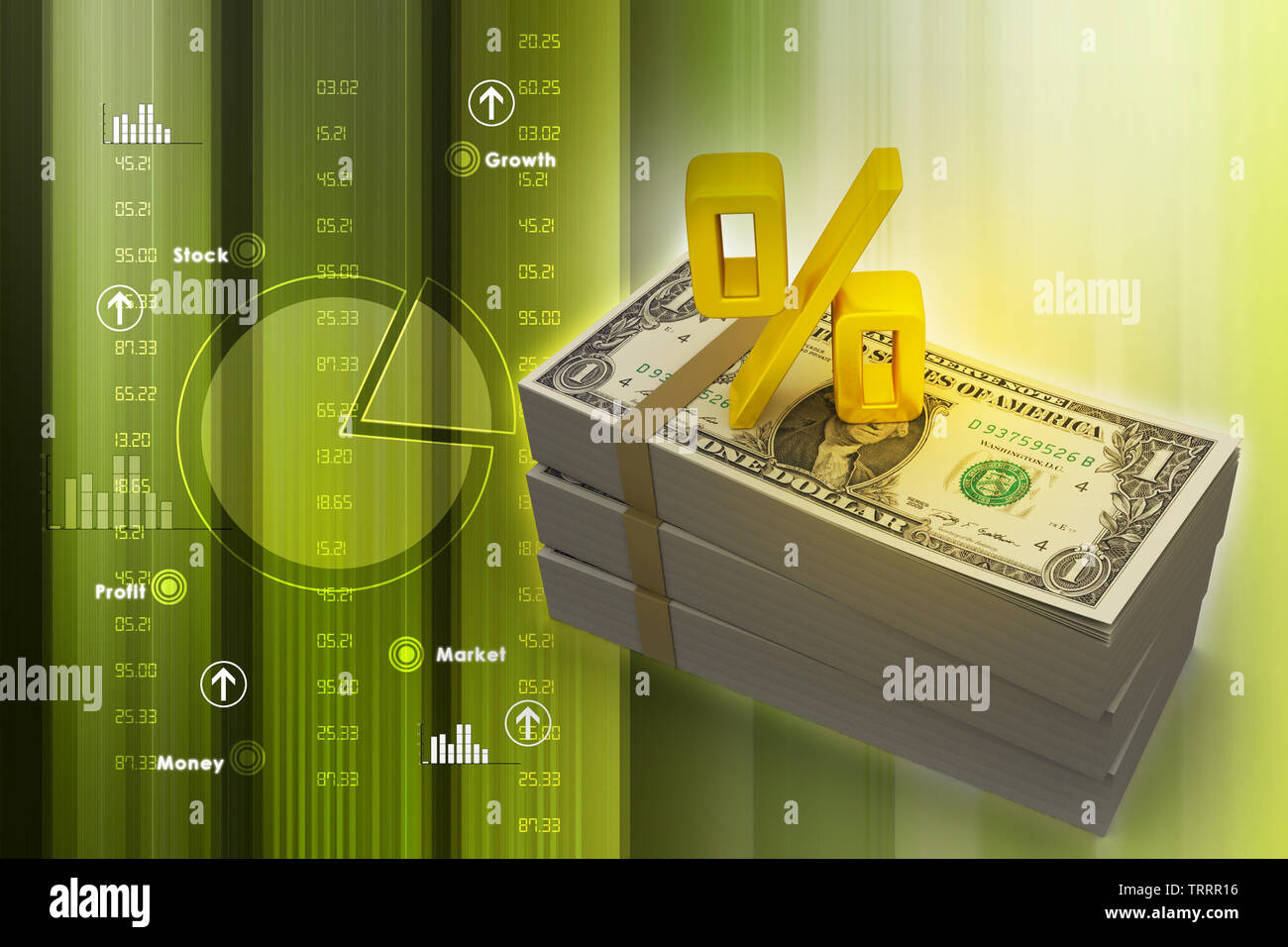 Dollar notes with percentage sign Stock Photo - Alamy
