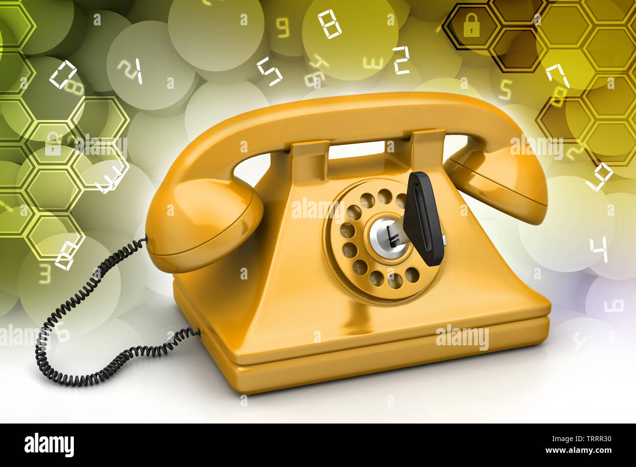 Old fashioned phone lock with key Stock Photo - Alamy