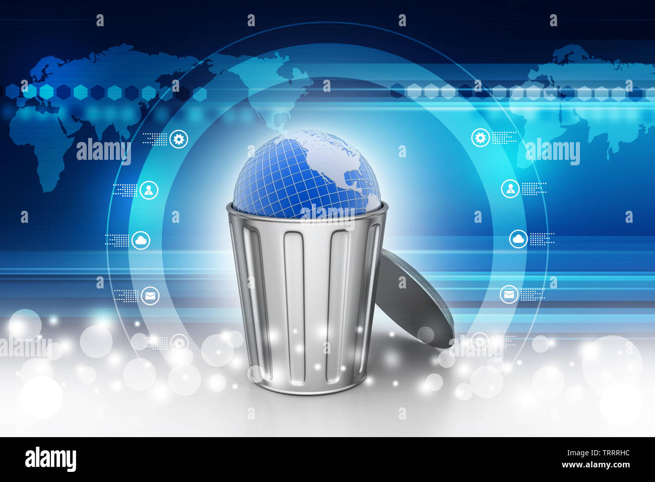 Globe in trash bin Stock Photo - Alamy