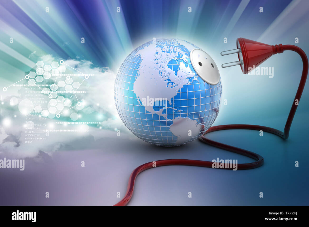 earth globe with power cable Stock Photo - Alamy