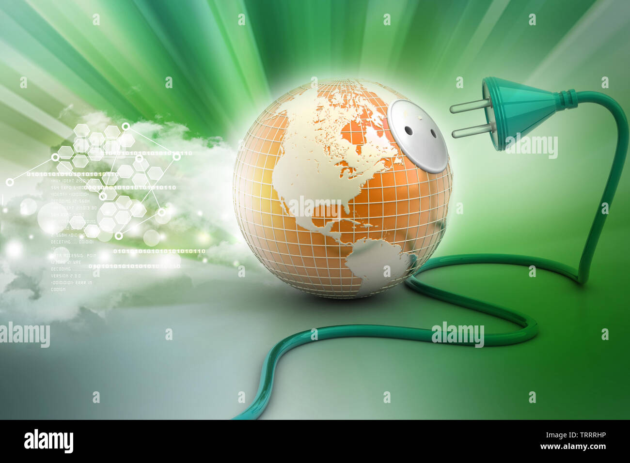 earth globe with power cable Stock Photo - Alamy