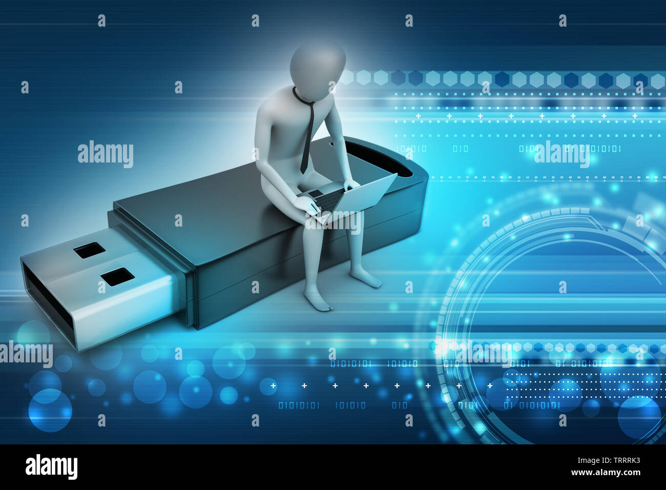 3d man and laptop sitting usb Stock Photo - Alamy