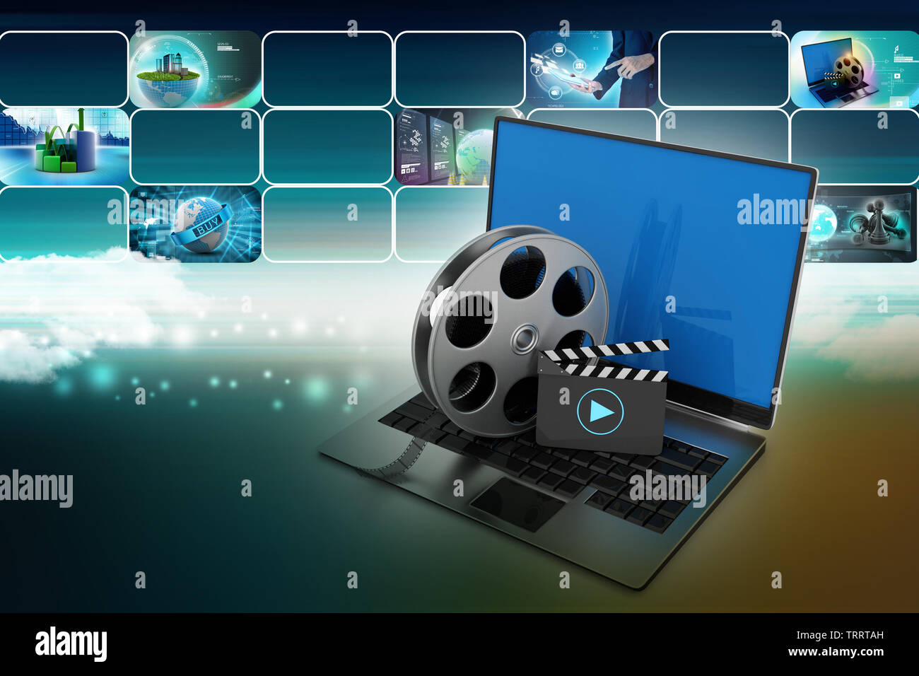 Laptop with reel Stock Photo - Alamy