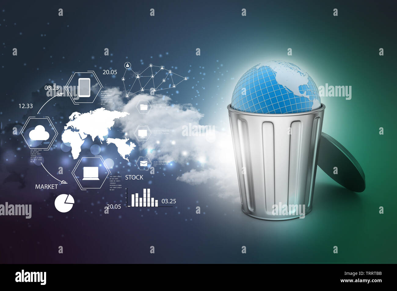 Globe in trash bin Stock Photo - Alamy