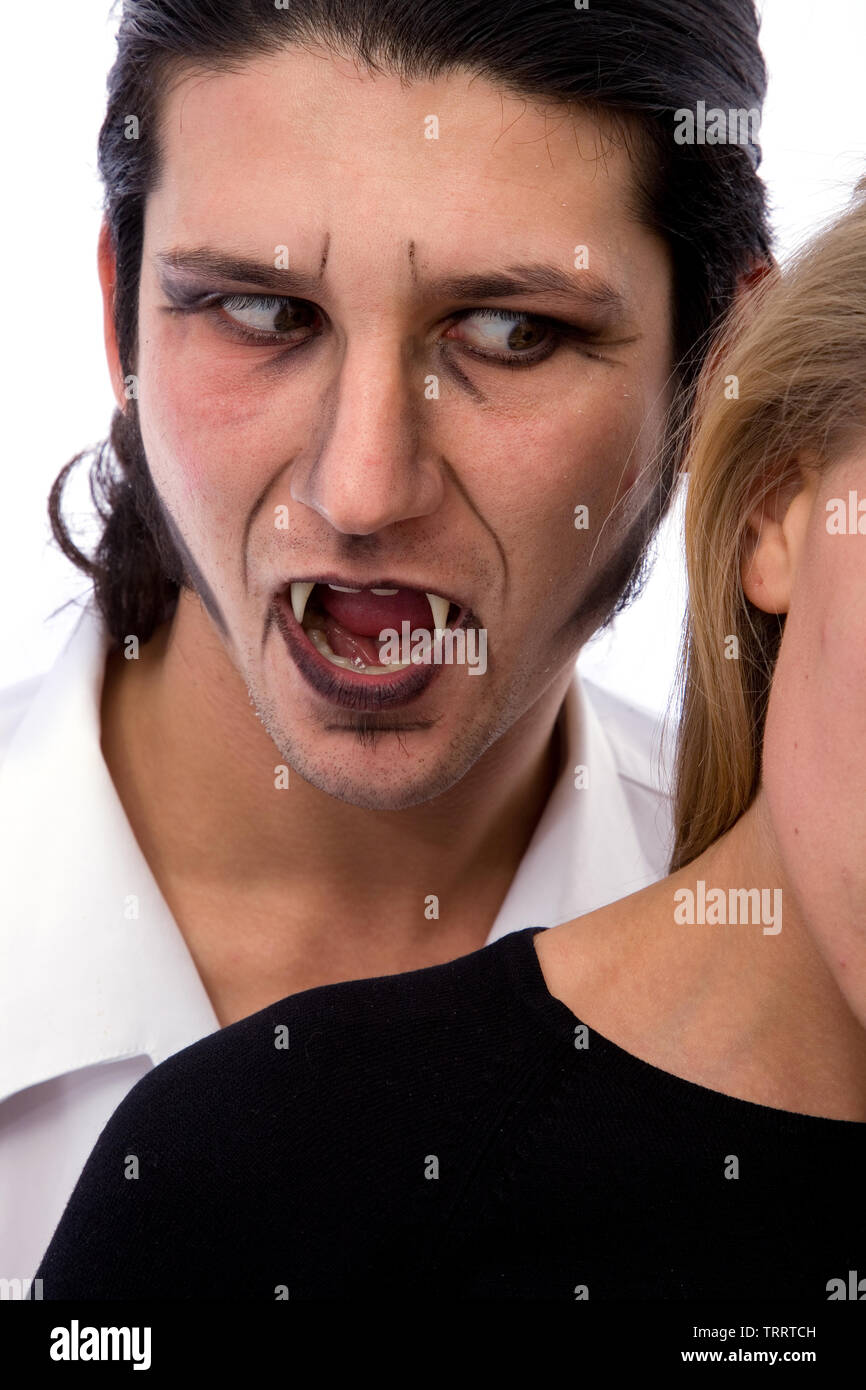 vampire ready to attack to a girl, on white Stock Photo - Alamy